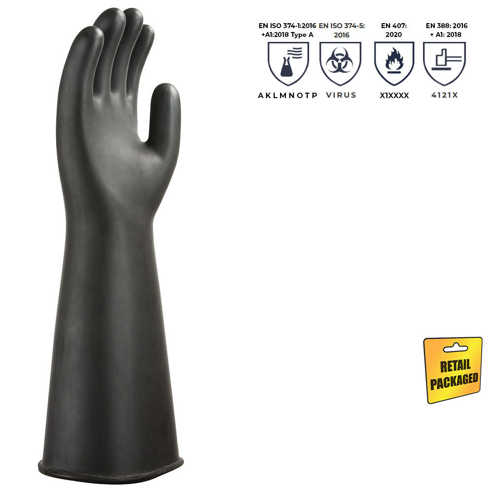 17" Natural Rubber Chemical Guantlet - Black | WorkWear Experts